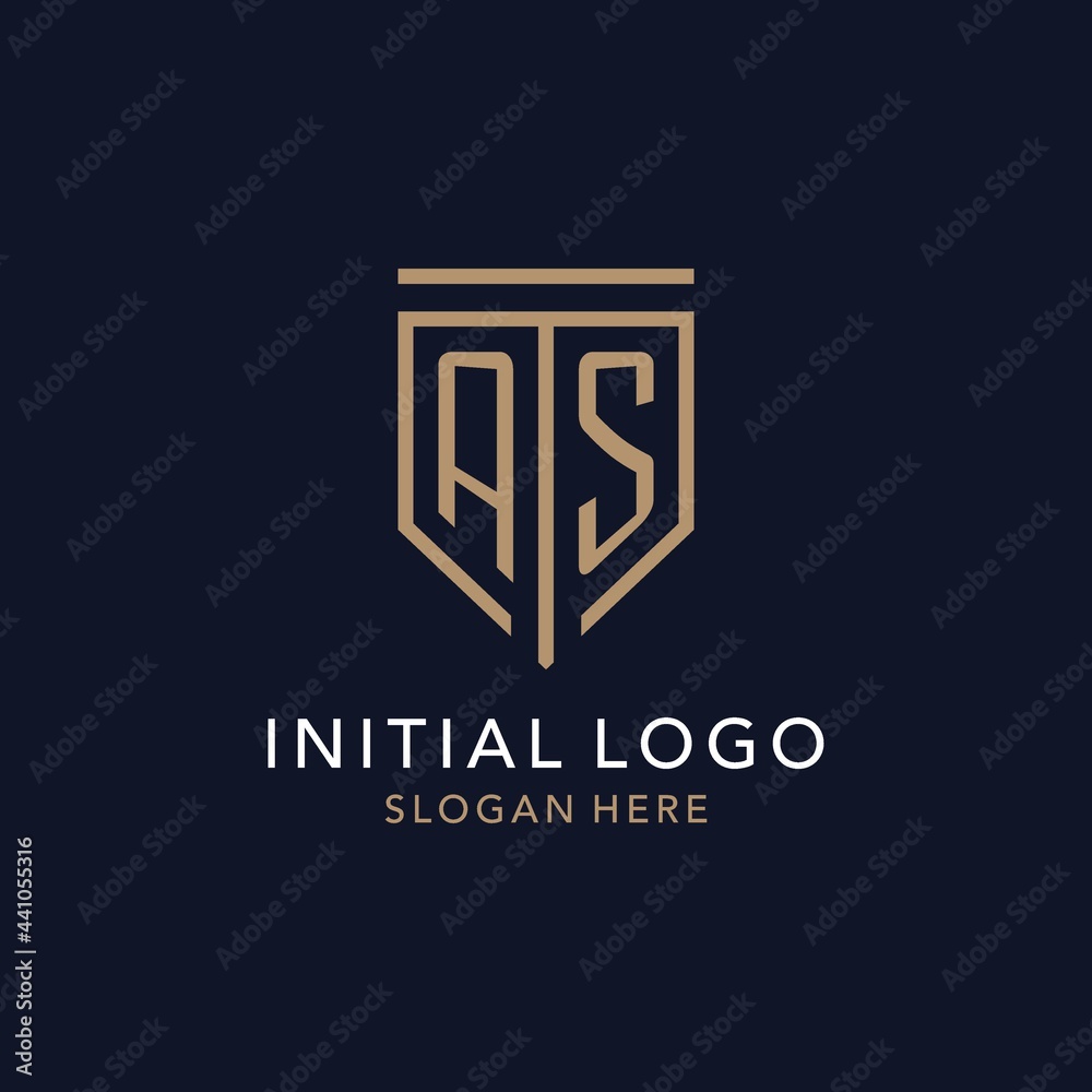 AS initial logo monogram with simple luxury shield icon design Stock ...