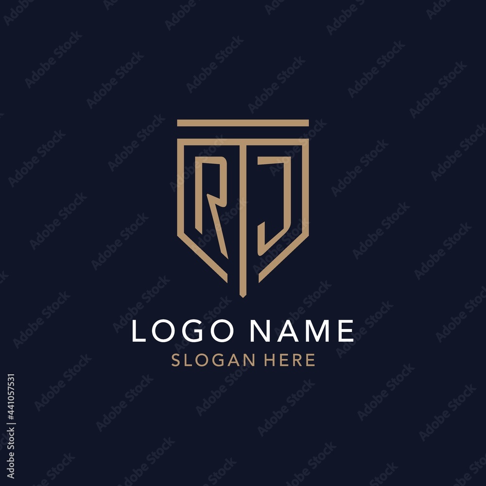 RJ initial logo monogram with simple luxury shield icon design Stock ...