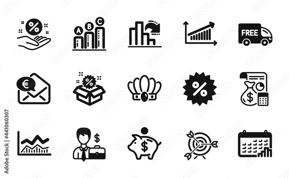 Vetor de Vector set of Sale, Graph chart and Crown icons simple set ...
