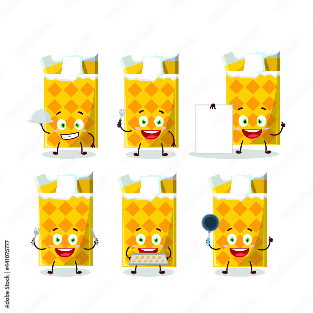 Cartoon character of yellow bubble gum with various chef emoticons ...