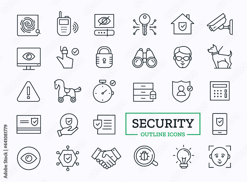 Vector Security thin line Icons. Protection, security agent, safety ...