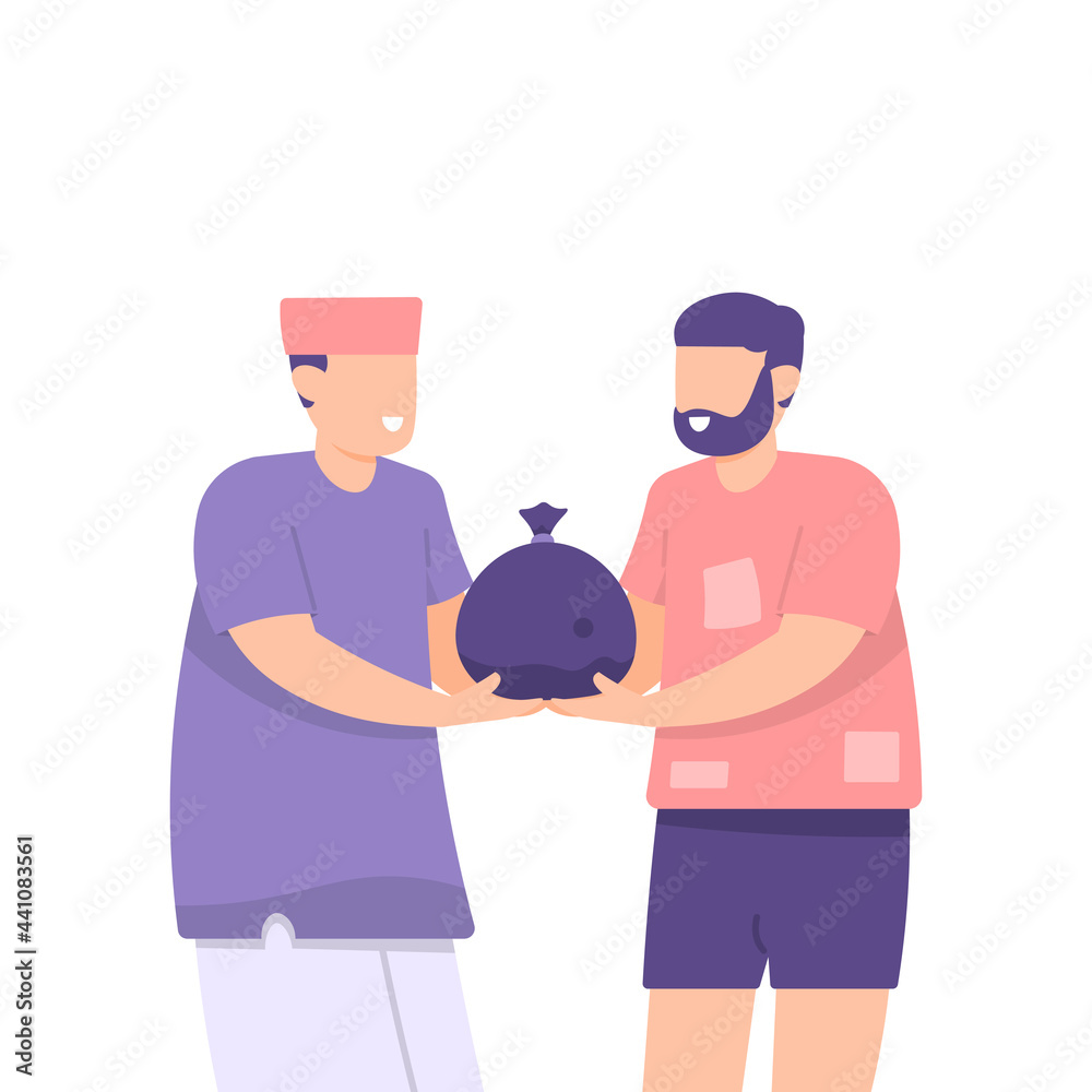 illustration of a Muslim man giving alms or a plastic bag containing ...