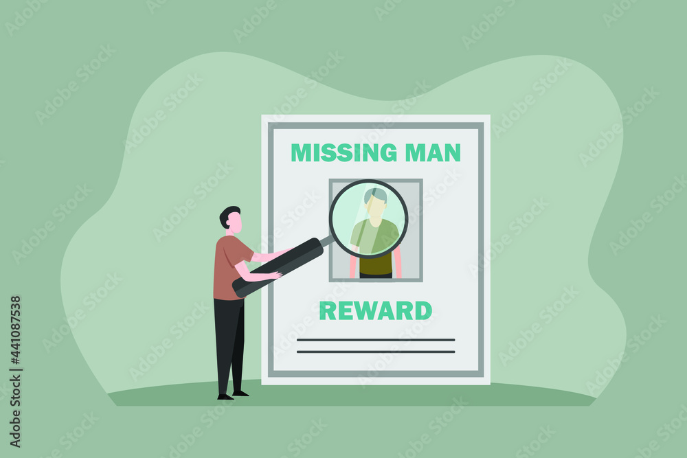Missing people vector concept: Young man looking at missing man poster ...