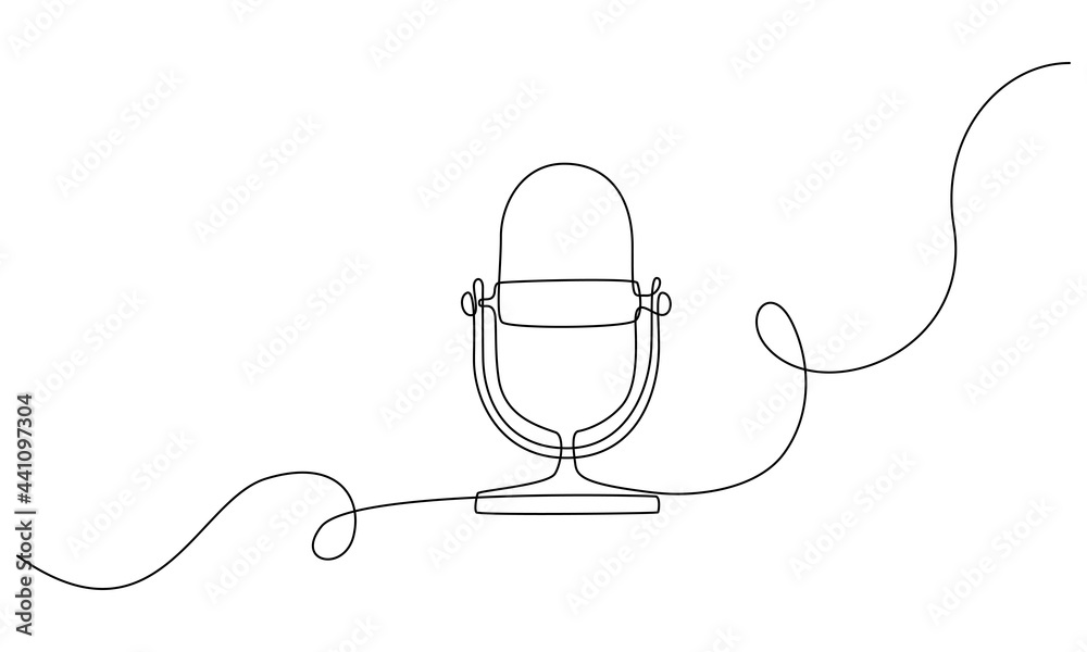 Continuous one line drawing of podcast microphone. Vintage mike in ...