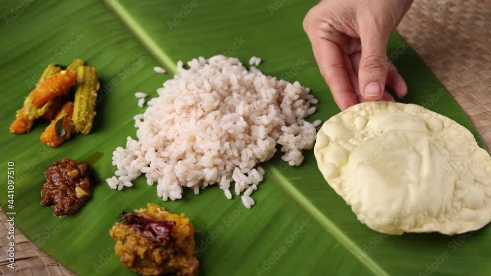 Kerala Red rice Matta rice Onam sadhya hand serving pappad pappadom ...