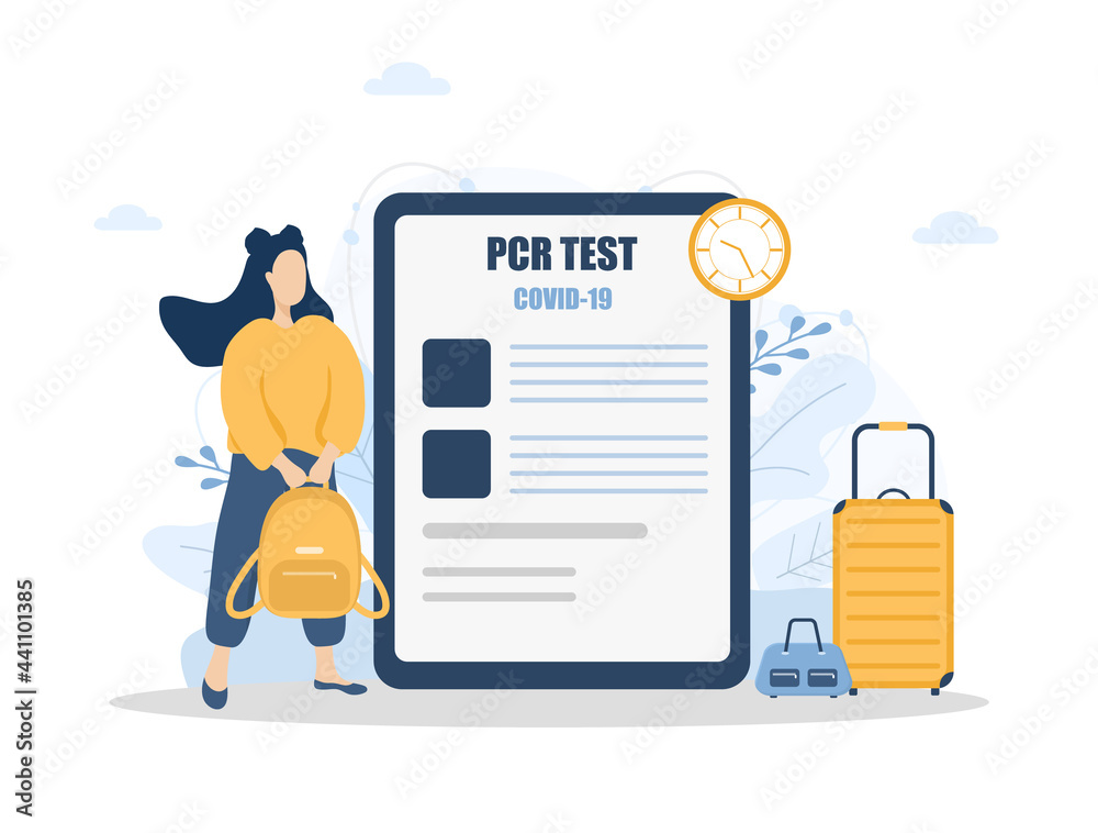 Woman with PCR test. New normal for travel. Healthy girl with bagpack ...