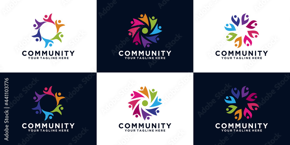 collection of community groups of people logo design เวกเตอร์สต็อก ...