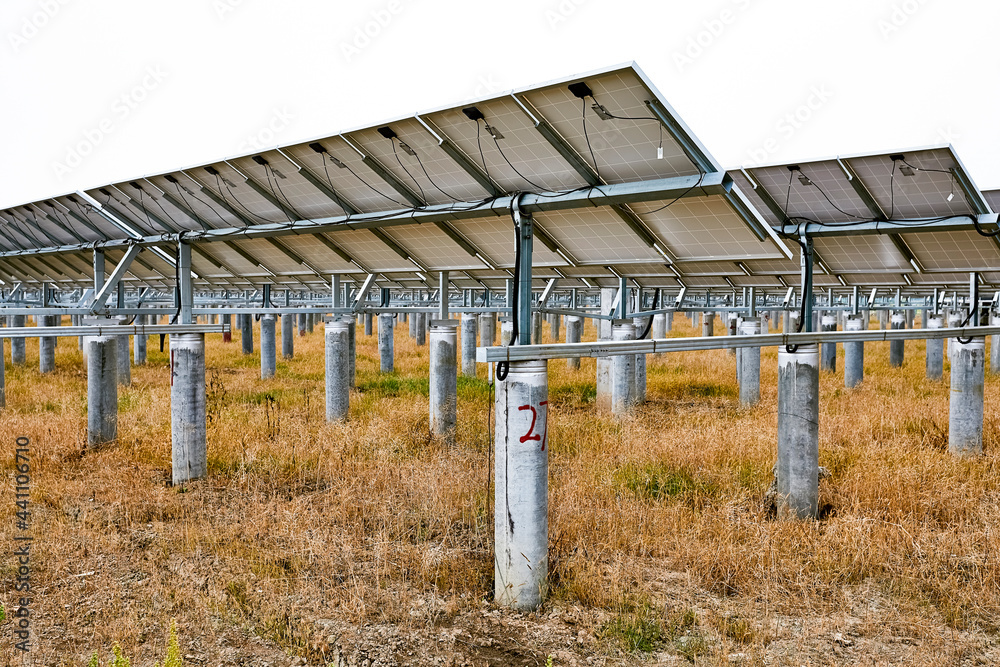 Solar photovoltaic cell panel constructed by cement pillar Stock Photo ...