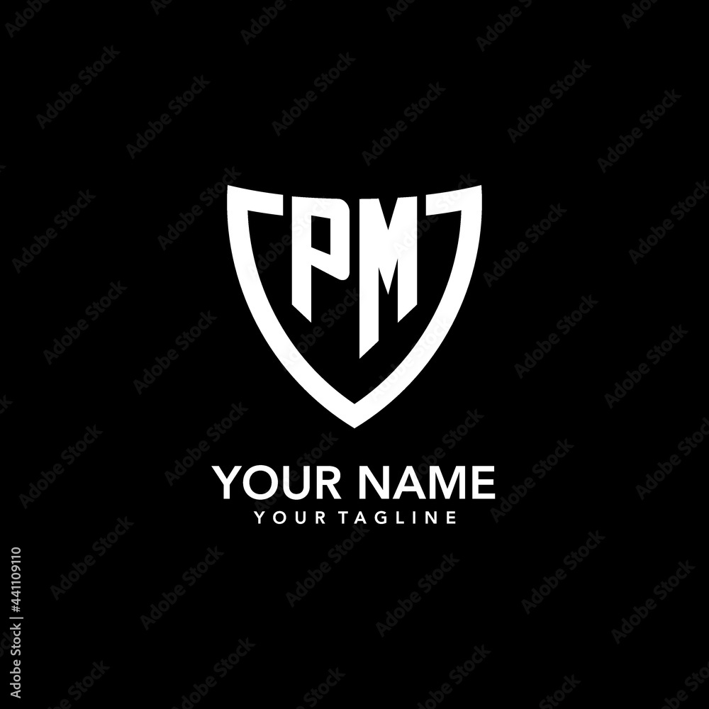 PM monogram initial logo with clean modern shield icon design Stock ...