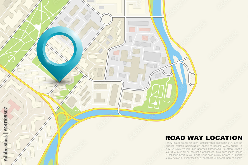 City map navigation banner, point marker background, simple application ...