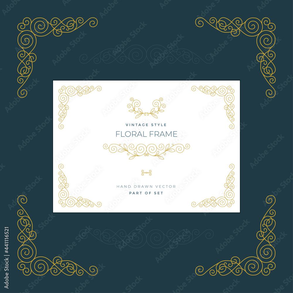 Vintage style floral frame, ornaments and with design elements set ...