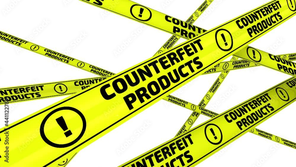 Counterfeit products. Yellow warning tapes in motion. Yellow warning ...