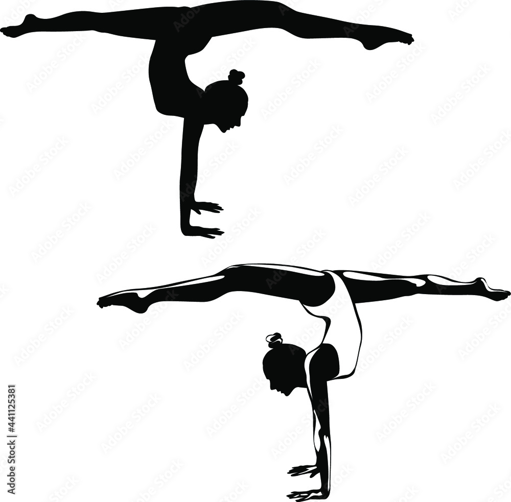 Black and white image of a gymnast performing an exercise vector ...