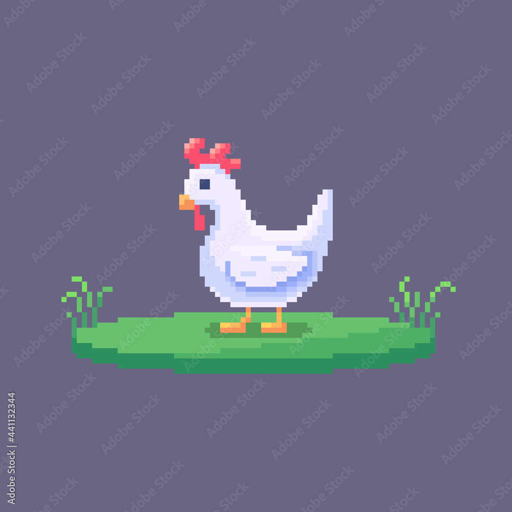 Pixel art chicken. Farm animal for game design. เวกเตอร์สต็อก | Adobe Stock