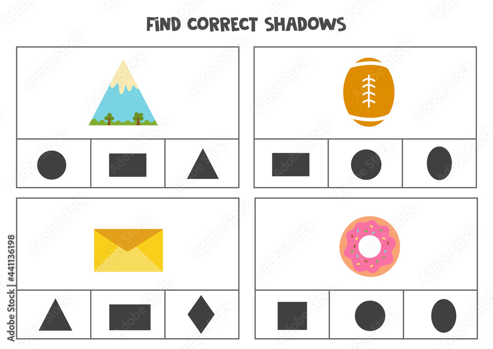 Find correct shadow of objects. Printable clip card games for children ...