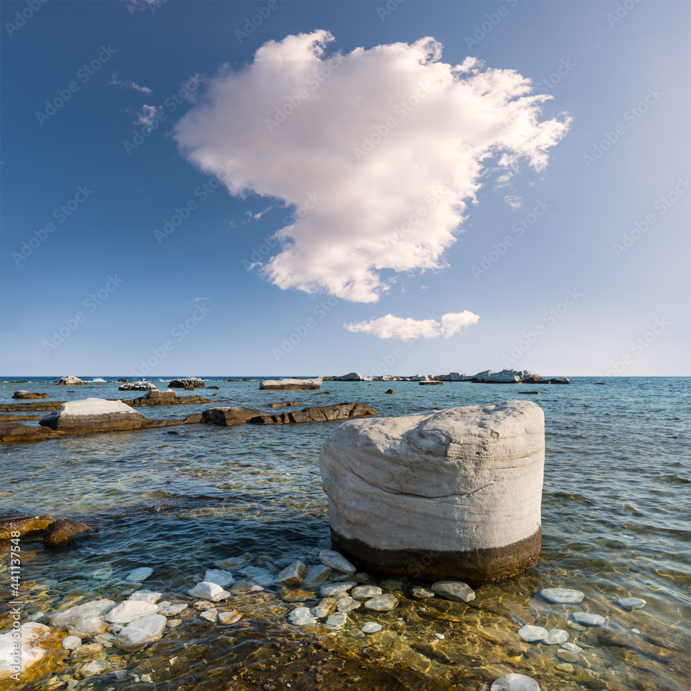 The ancient partially submerged white marble quarry of Aliki on the ...