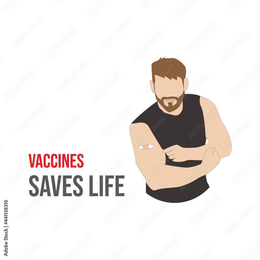Vecteur Stock vaccine saves lives, Happy men showing their arms after ...