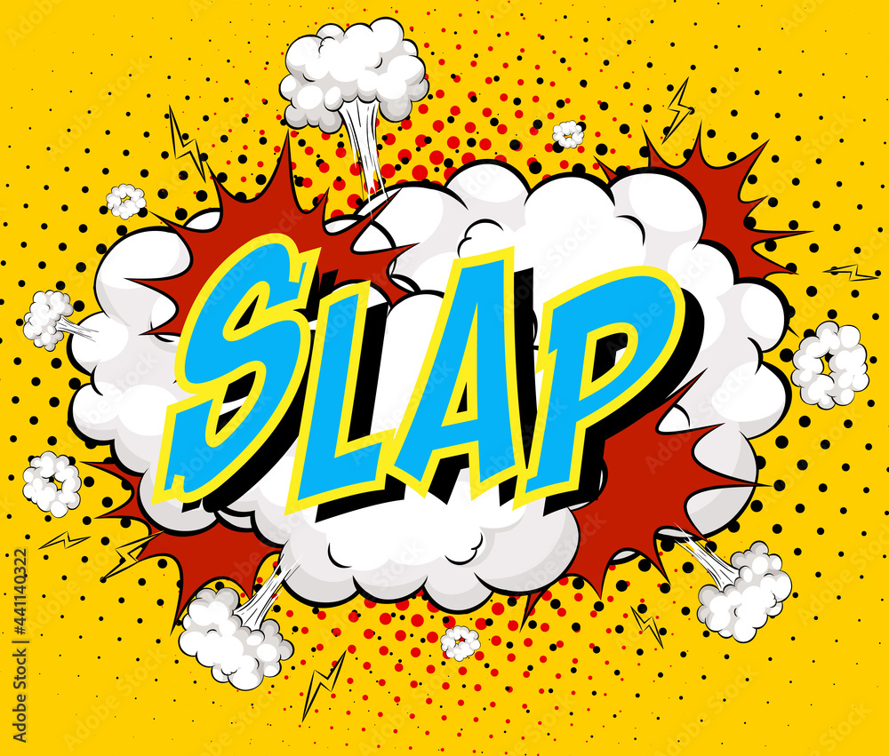 Word Slap on comic cloud explosion background Stock Vector | Adobe Stock