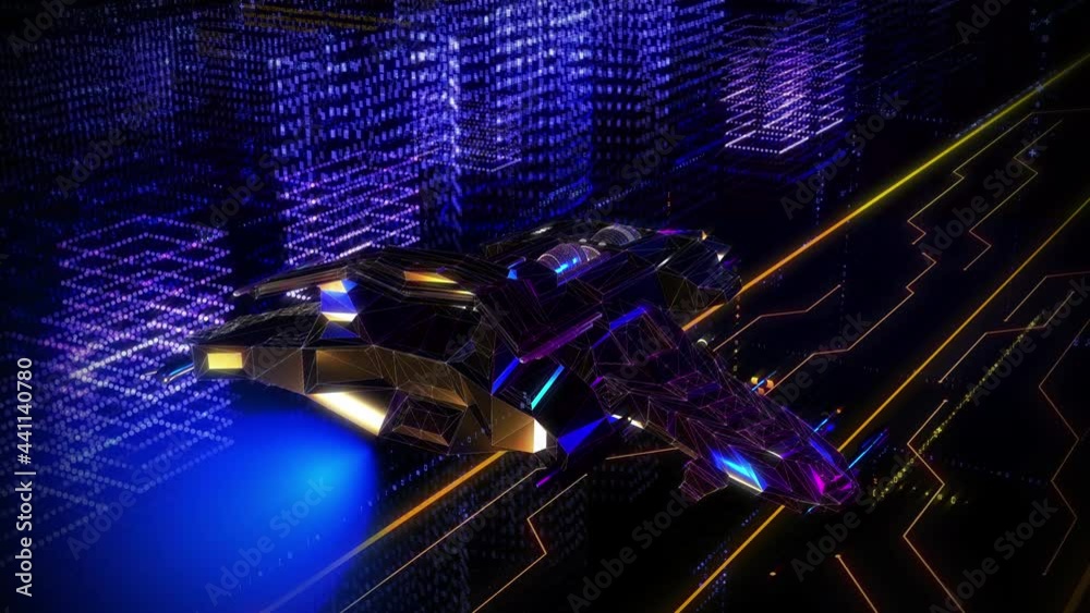 Computer World. A Starship is Floating above the Motherboard Full of ...