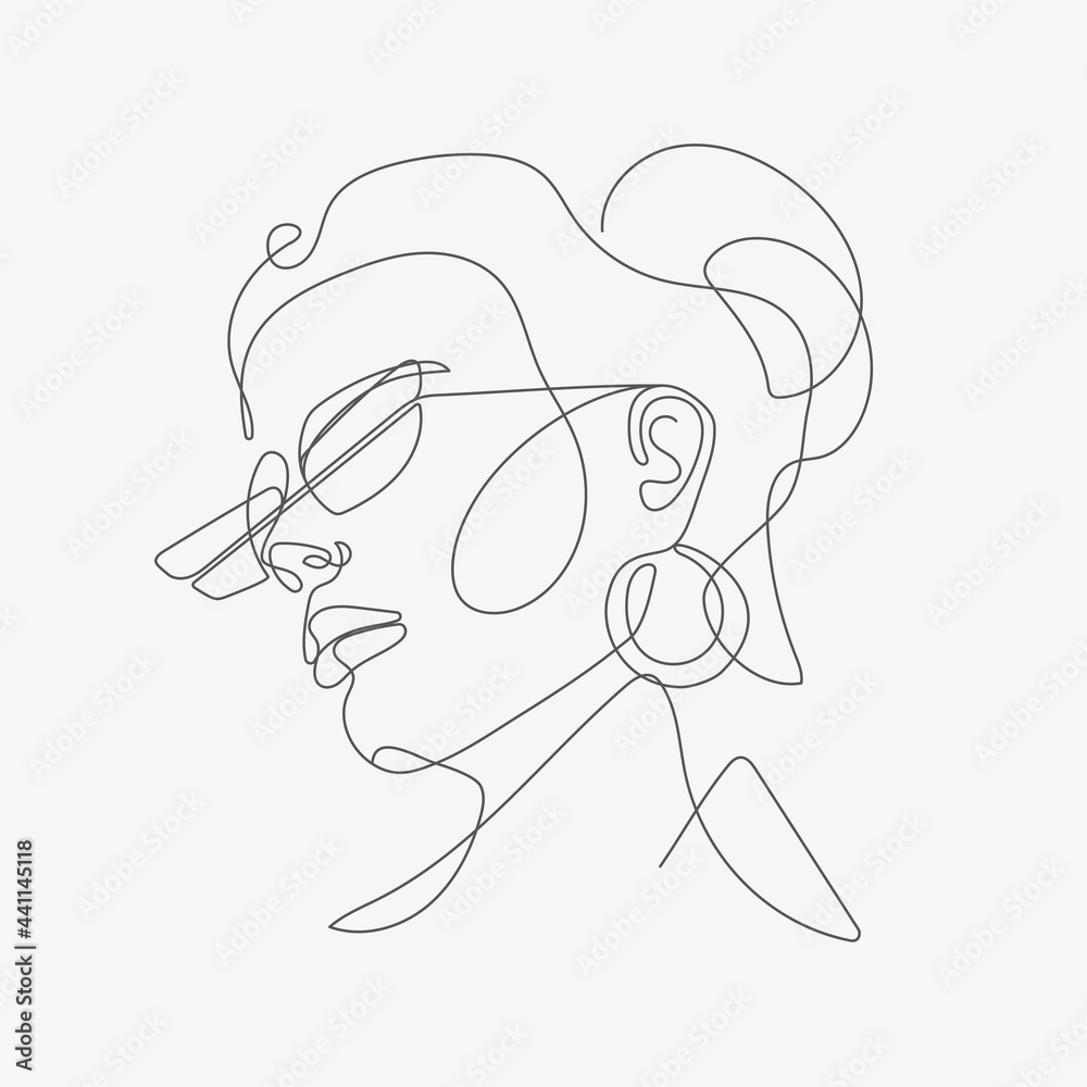 Woman head vector lineart illustration. One Line style drawing. Stock ...