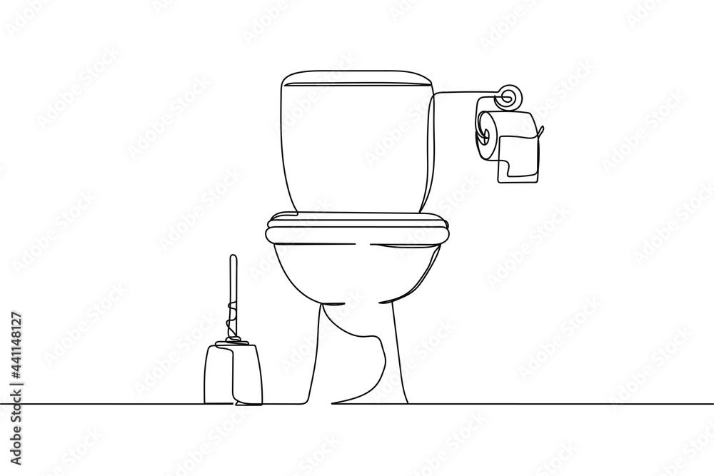 Continuous one line of toilet in silhouette on a white background ...