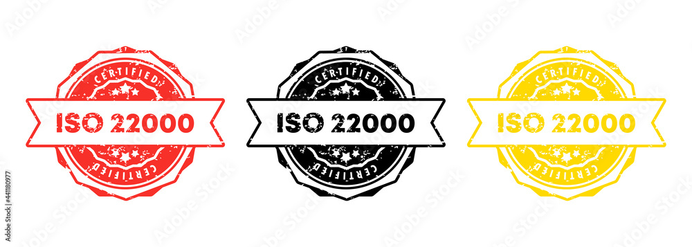 ISO 22000 stamp. Vector. ISO 22000 badge icon. Certified badge logo ...