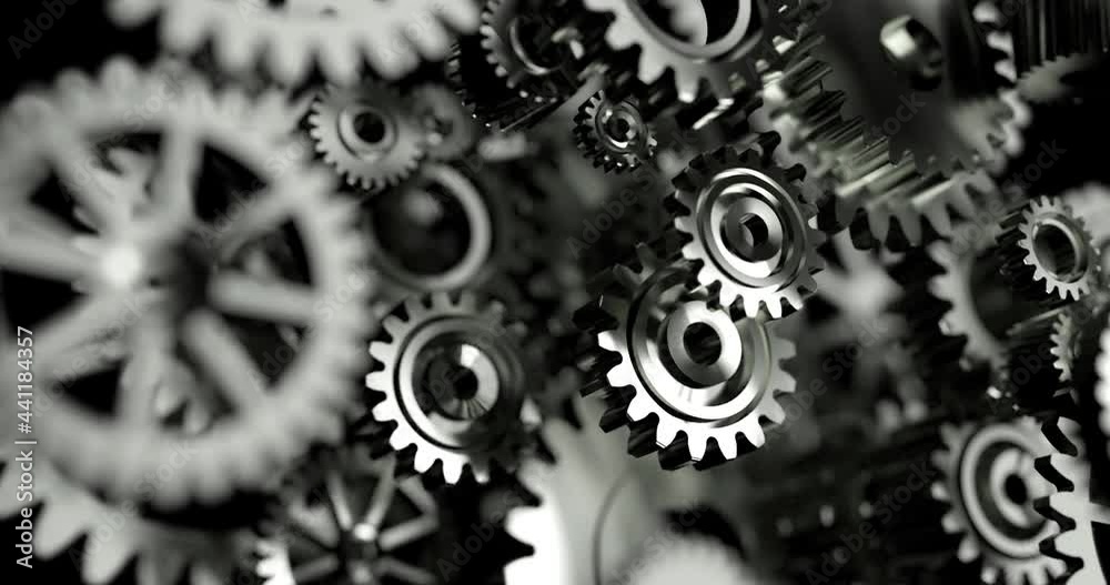 3D Rendering metal gear wheel spinning rotation, for teamwork success ...