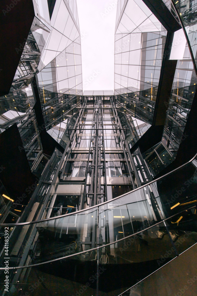 Glass design of skyscraper elevator Stock Photo | Adobe Stock