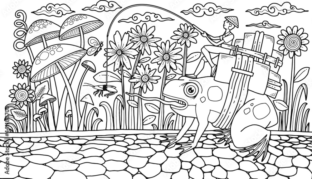 Fantasy Illustration for coloring page adult Stock Vector | Adobe Stock