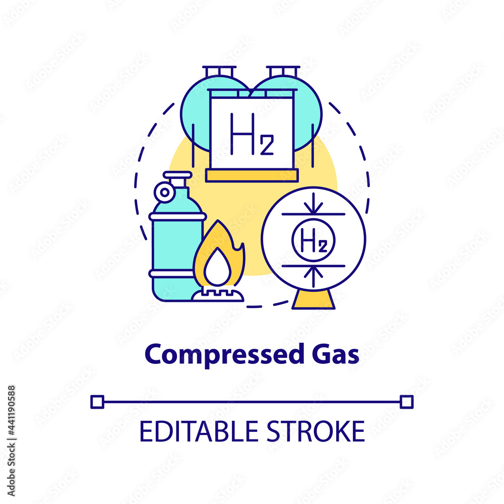 Compressed gas concept icon. Hydrogen storage type abstract idea thin ...