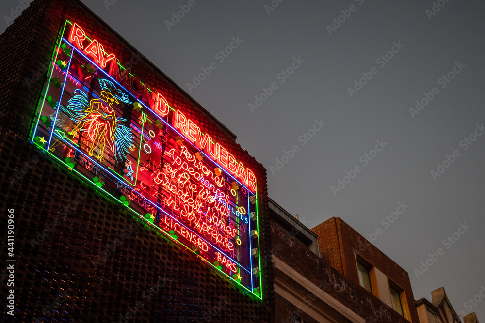Raymond Revue Bar, London. The landmark neon signage to the iconic ...