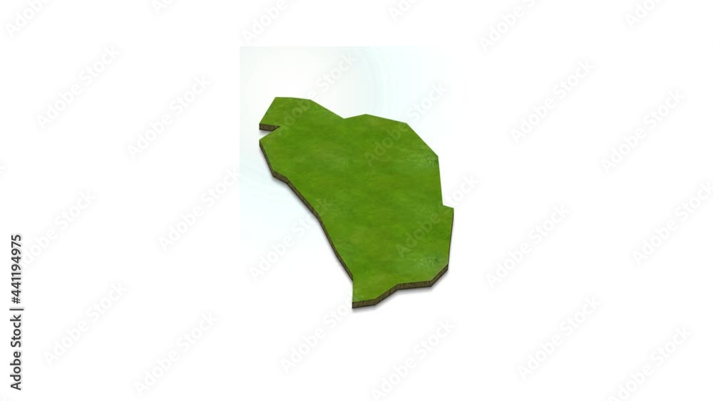 Dominica map 3d animation. into a whole white in the background with an ...