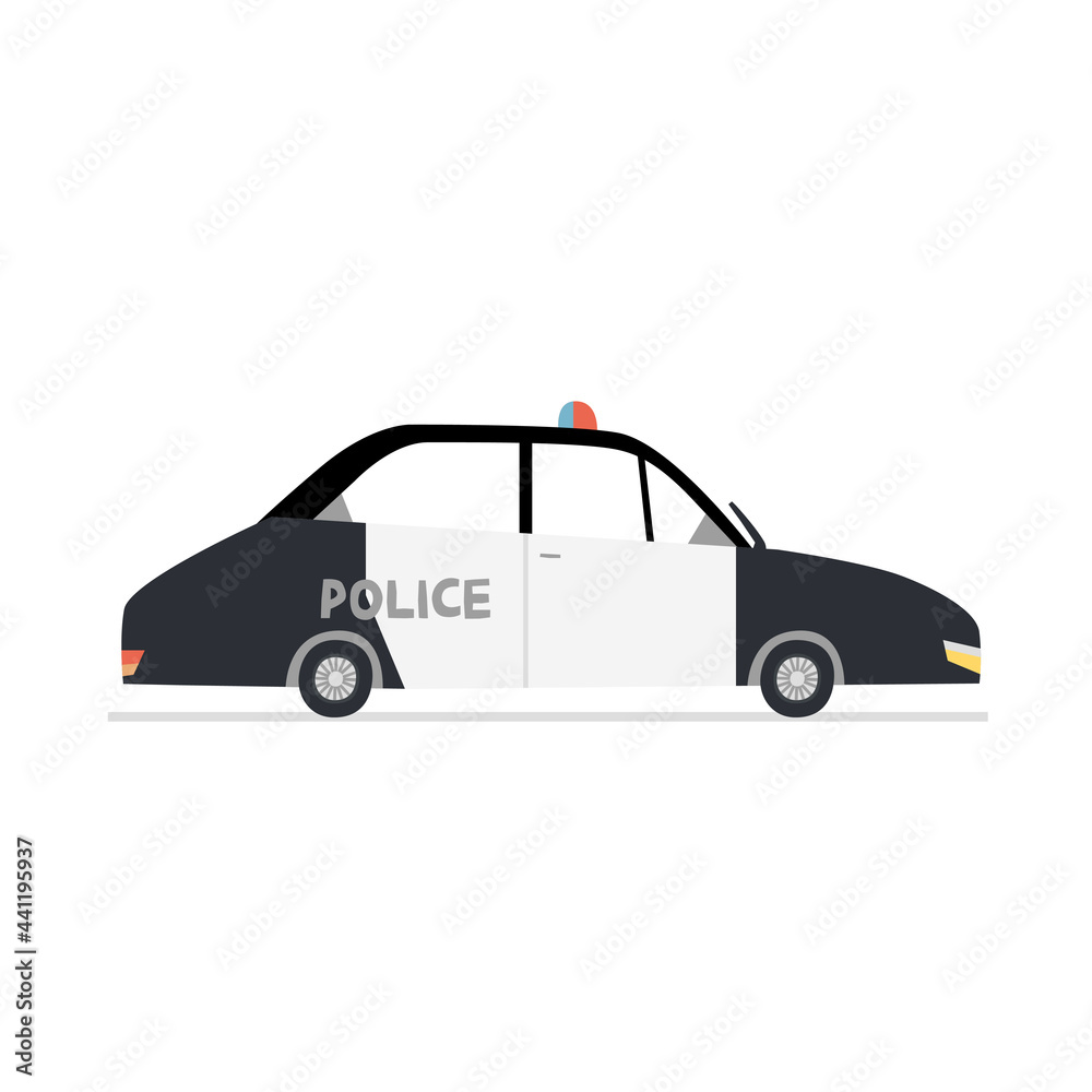 Flat police car vector illustration. Cartoon hand drawn policeman's ...