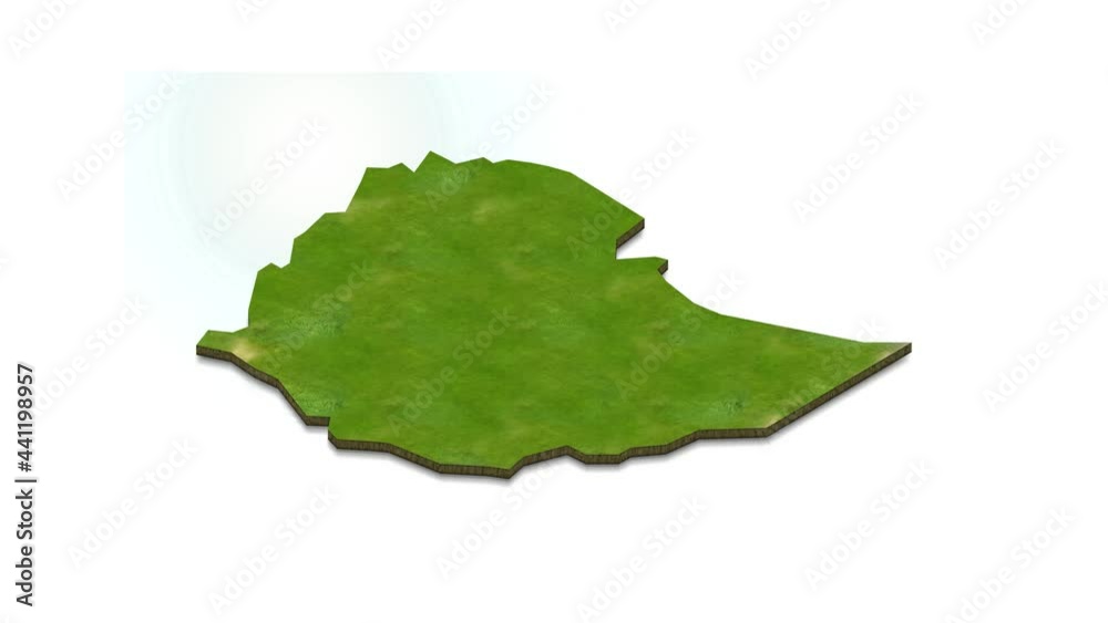 Ethiopia map 3d animation. into a whole white in the background with an ...