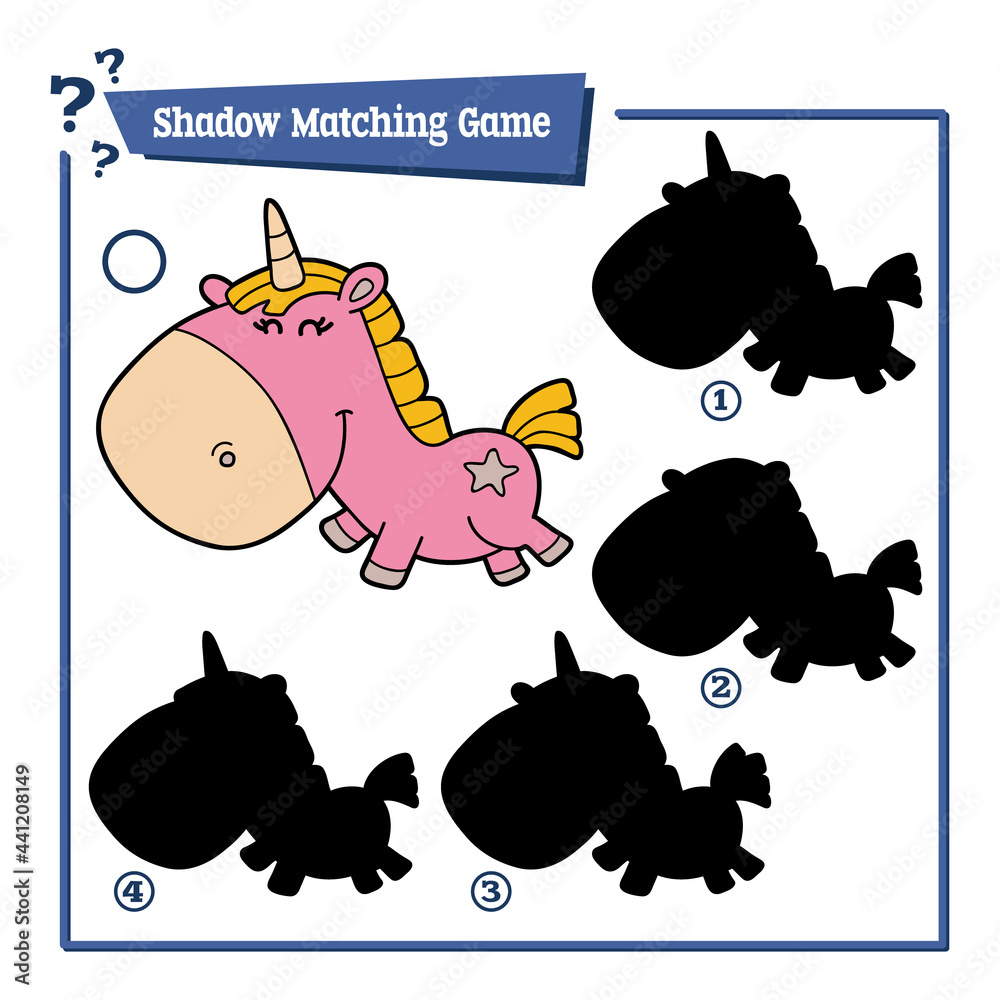 Vector illustration of shadow matching educational game with happy ...