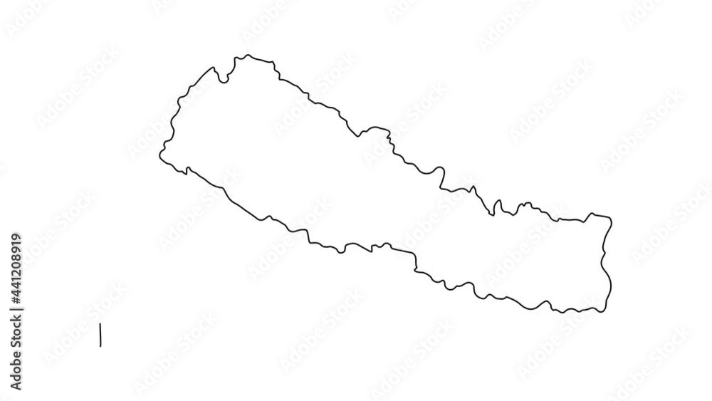 Nepal map animation line. Black line animation letters drawing on a ...