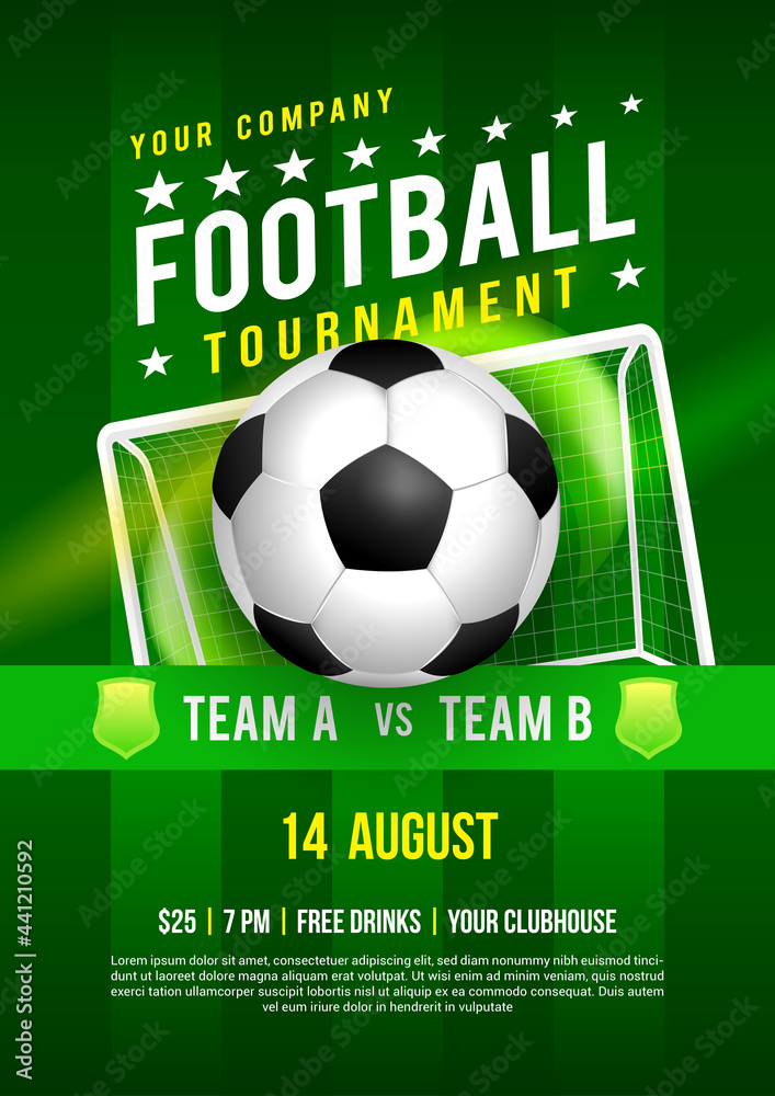 Football league tournament poster design vector illustration. Soccer ...