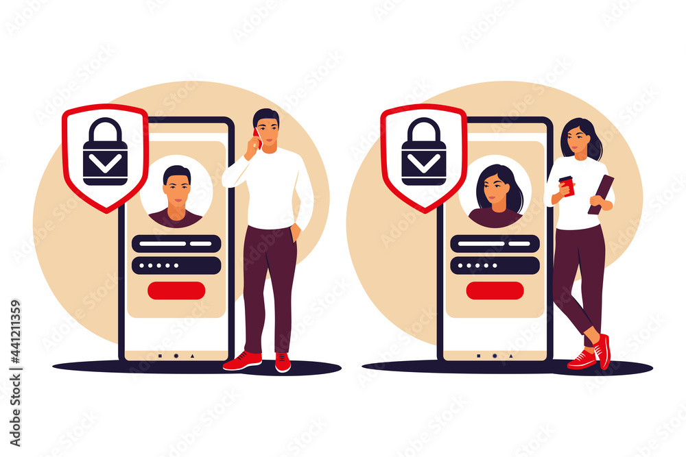 Sign up concept. Young people signing up or login to online account on ...