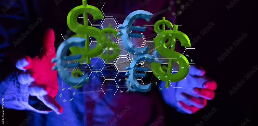 Main world currency theme dollar and euro background. Row and pile of ...