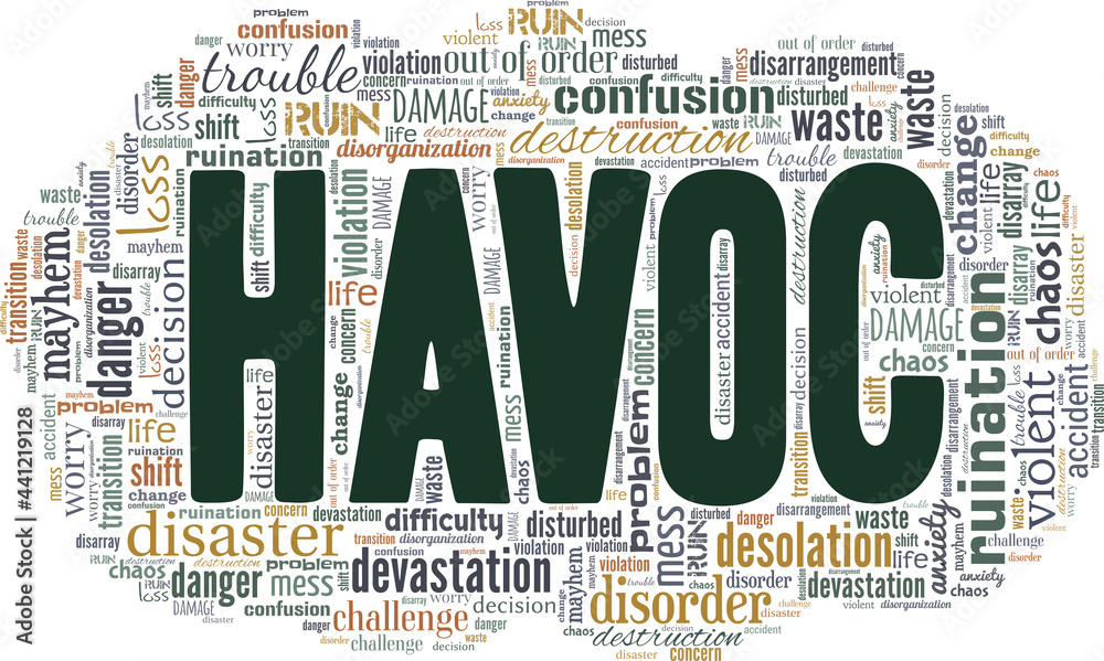 Havoc vector illustration word cloud isolated on a white background ...