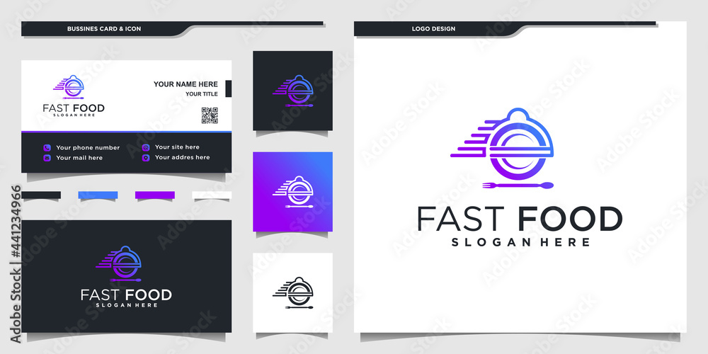 Collection of food logos for restaurant with unique gradient colors and ...