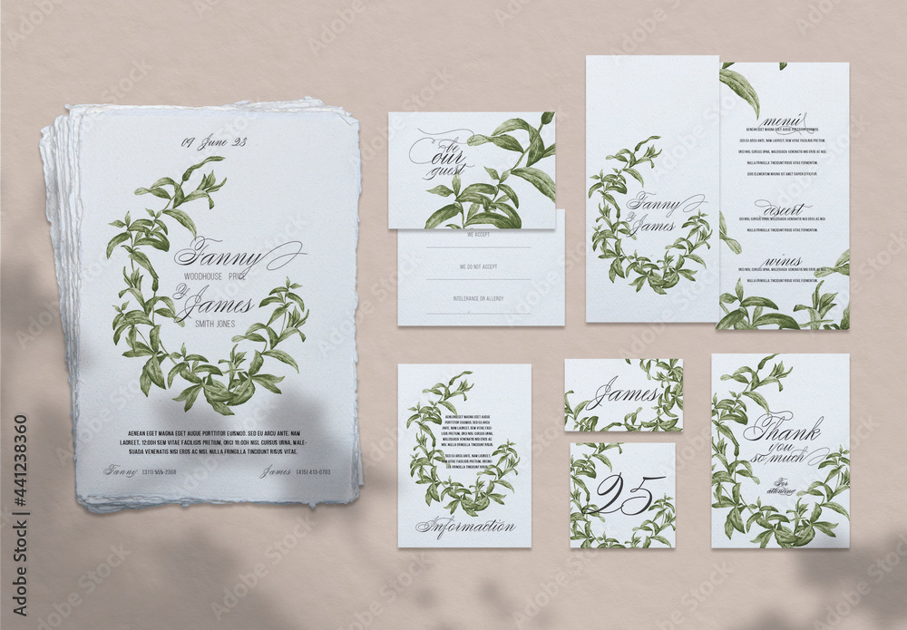 Green Wedding Stationery Set Stock Template | Adobe Stock