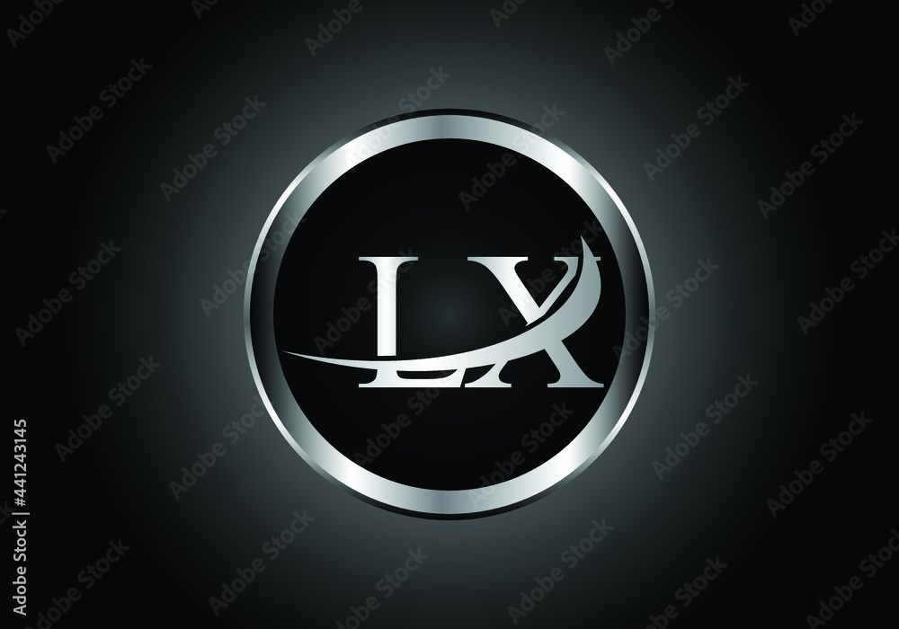 silver letter LX metal combination alphabet logo icon design with grey ...
