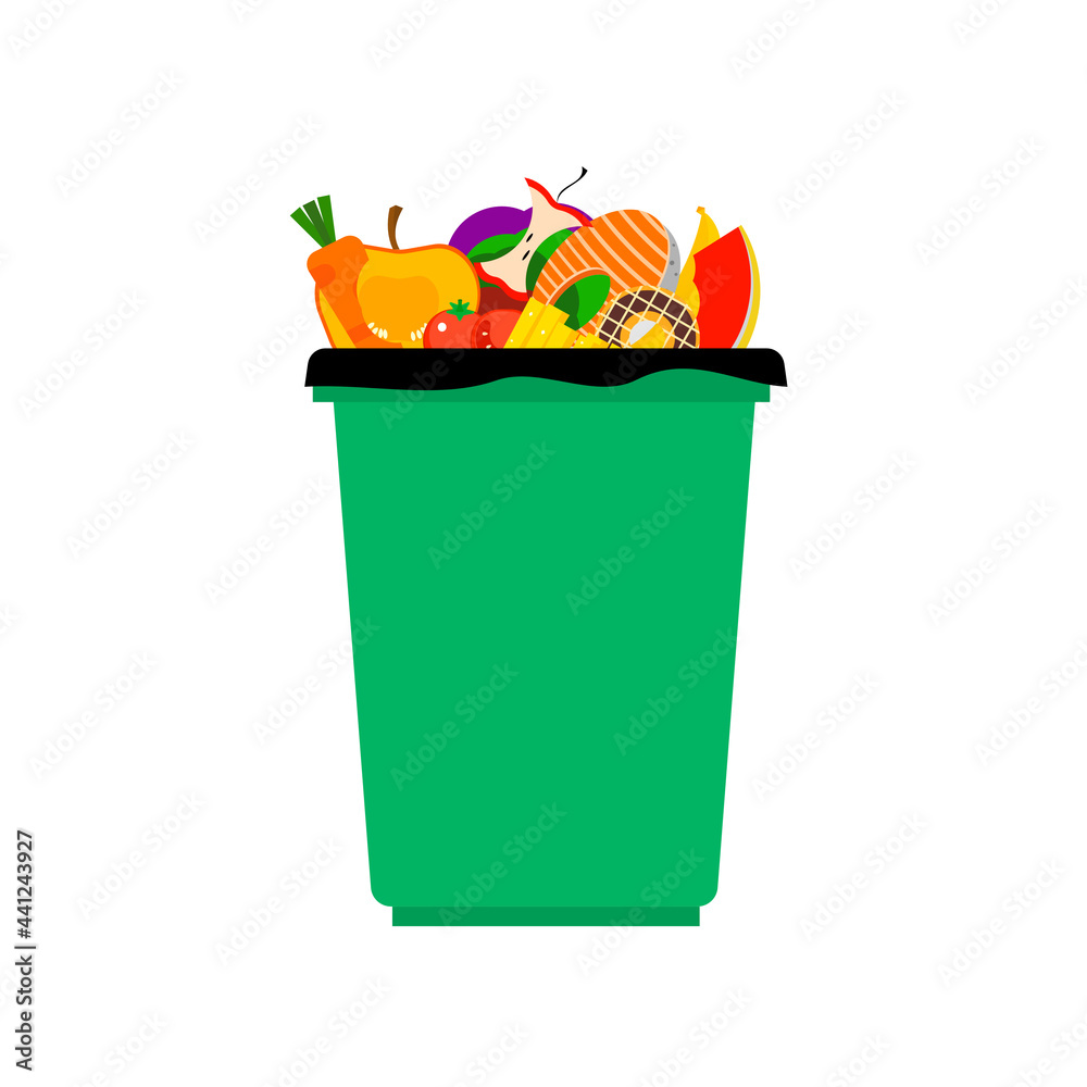 Cartoon of a bin and wet waste on white background. Stock Vector ...