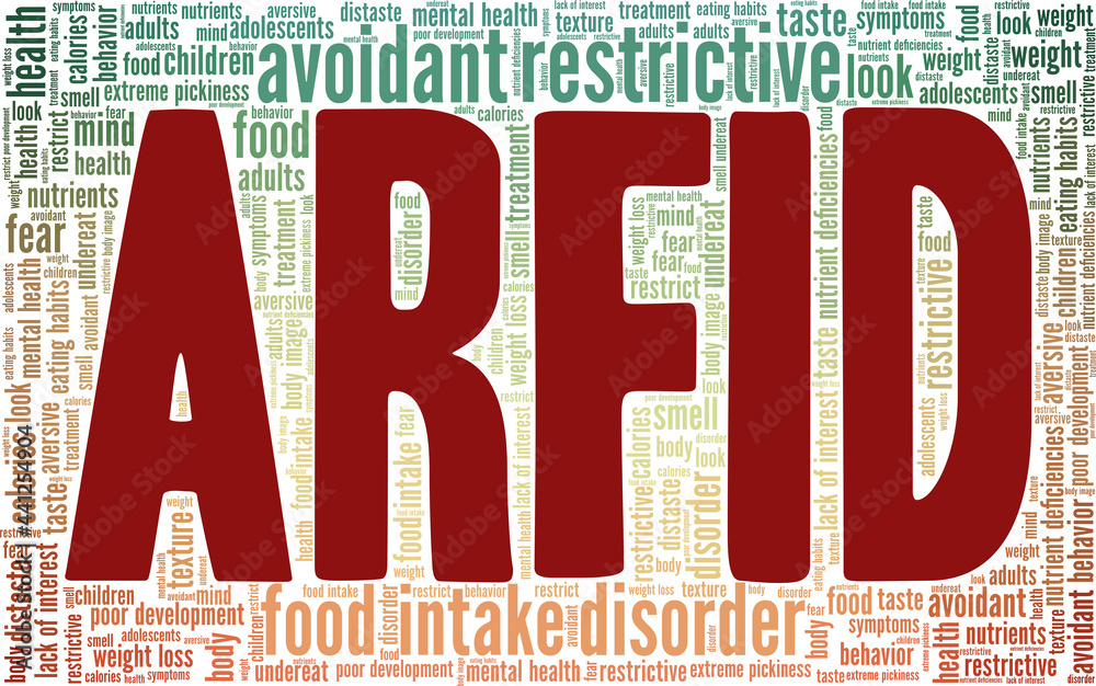 ARFID - Avoidant Restrictive Food Intake Disorder vector illustration word cloud isolated on a ...