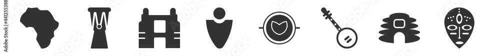 filled set of africa icons. glyph vector icons such as africa, african ...