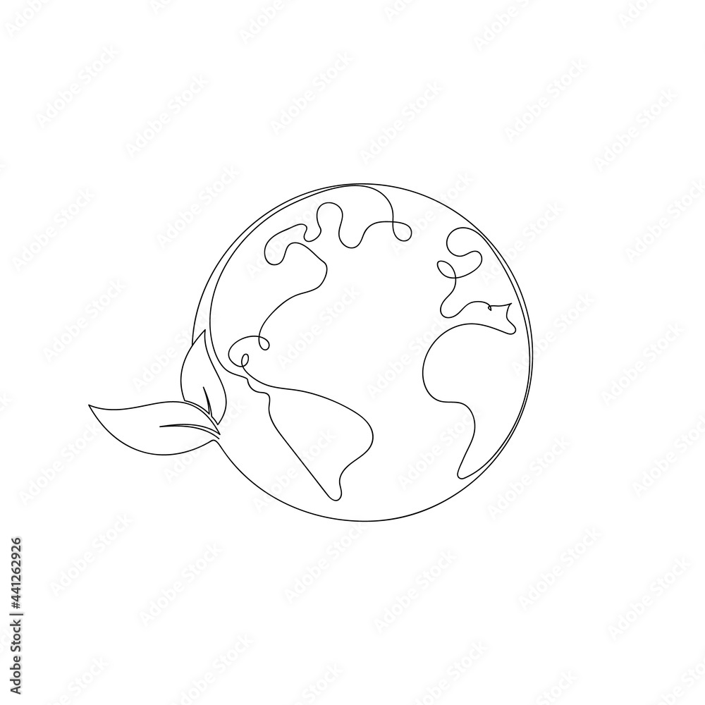 Earth globe one line drawing of world map vector illustration ...