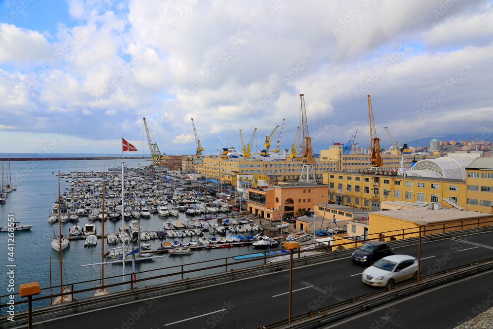 Genoa, Italy. Panoramic view of the touristic marina of Genoa and the ...
