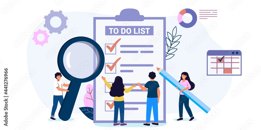 Checklist or habit tracker Tiny people fill out a form Concept done job ...