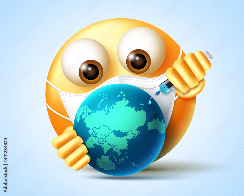 Smiley covid-19 vaccine vector design. Emoji 3d character vaccinating ...